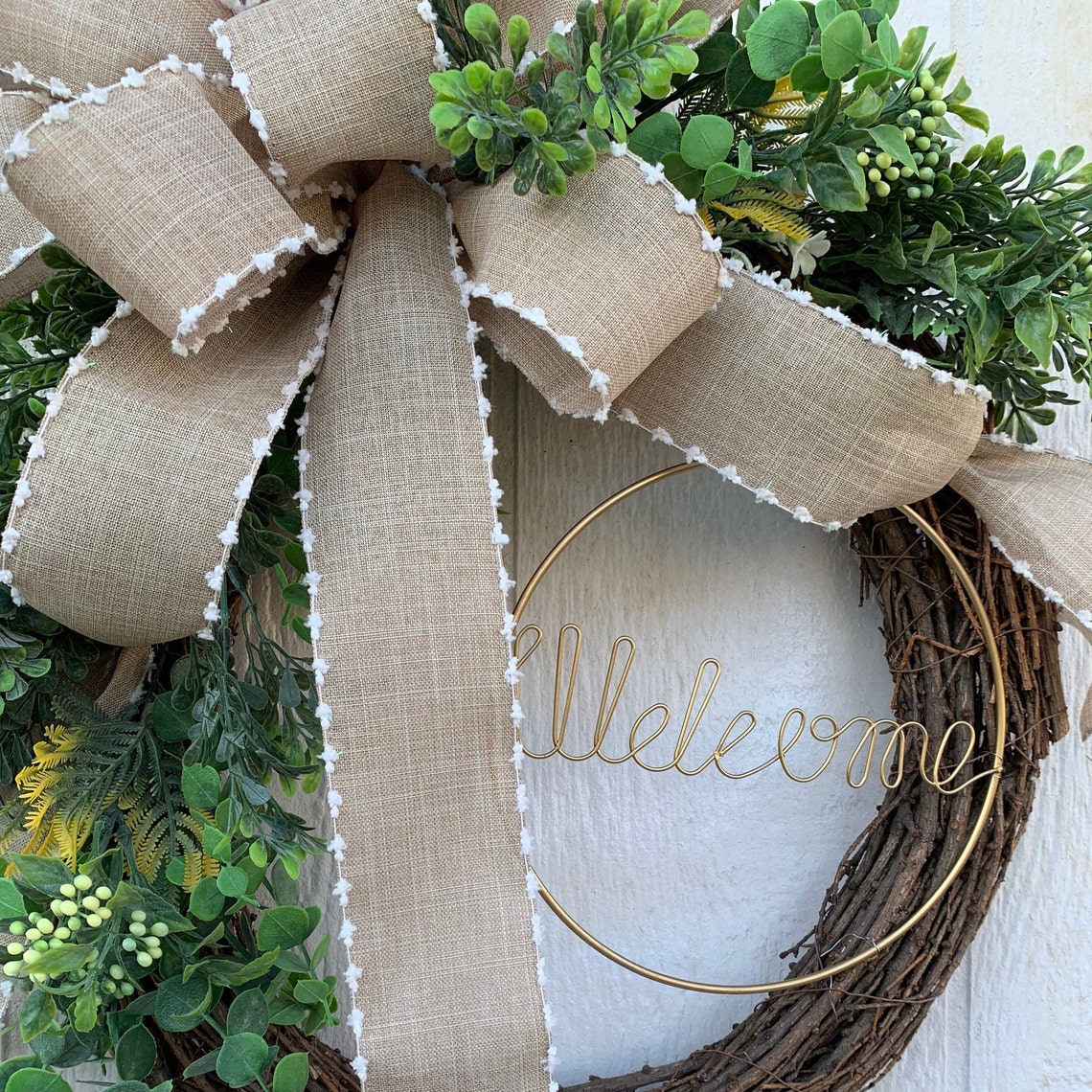 Rustic Wreath for Front Door With Greenery and Beige - Etsy
