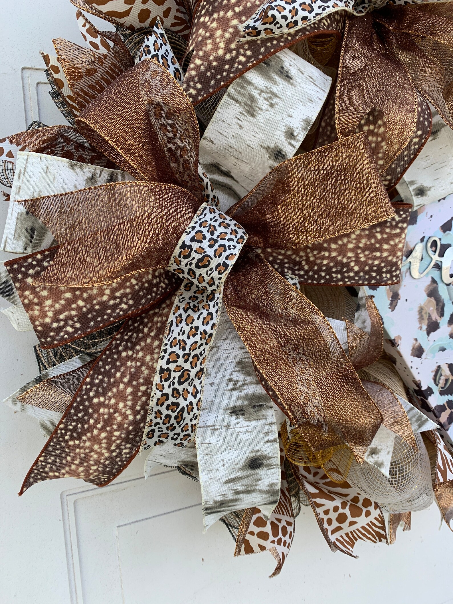 Leopard Print Front Door Wreath, Deco Mesh Wreath, Gold and Brown ...