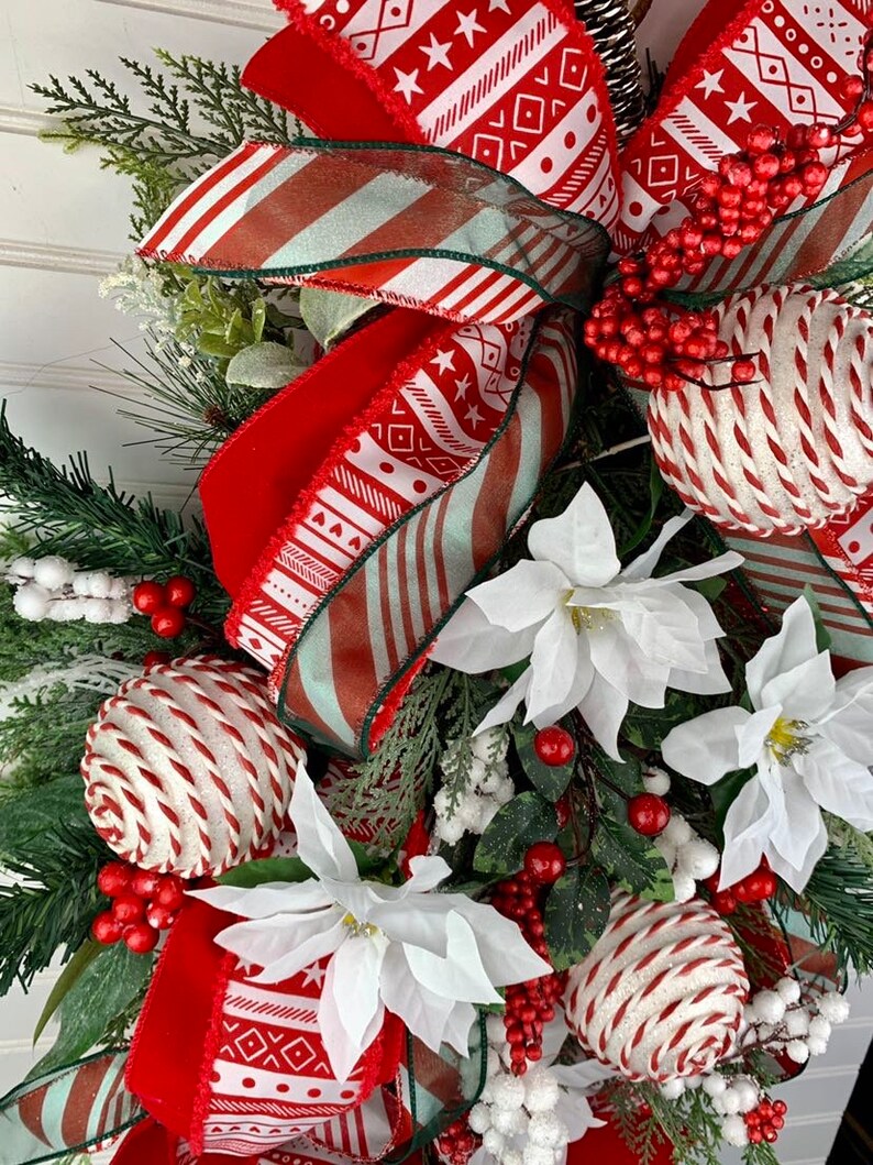 Candy Cane Christmas Swag for Front Door, Peppermint Winter Wreath ...