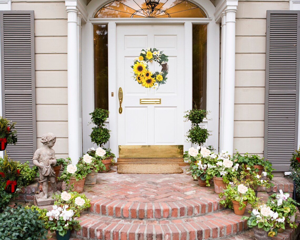 Sunflower Wreath Front Door, Sunflower Wreath, Rustic Sunflower Wreath ...