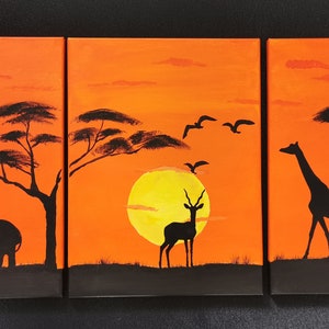 Safari at Sunset (silhouette) 3 Pieces - Etsy