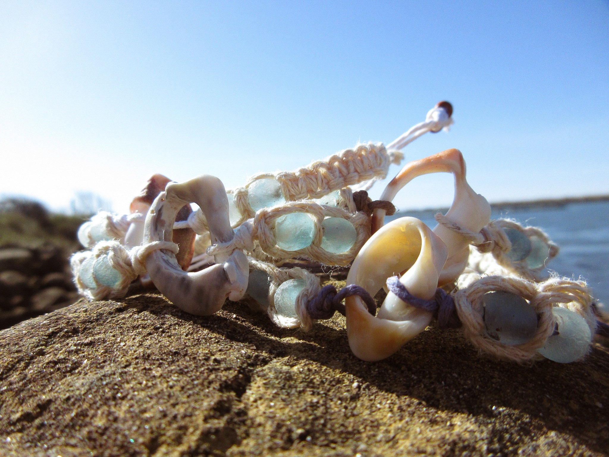 Sea Shell Bracelet Hemp Cord Beach Jewelry Oregon Coast Snail Shells ...