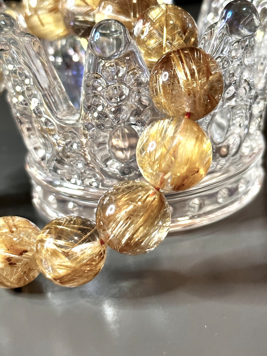 15mm Bing Natural Golden Rutilated Quartz Round Bead Bracelet . Very ...