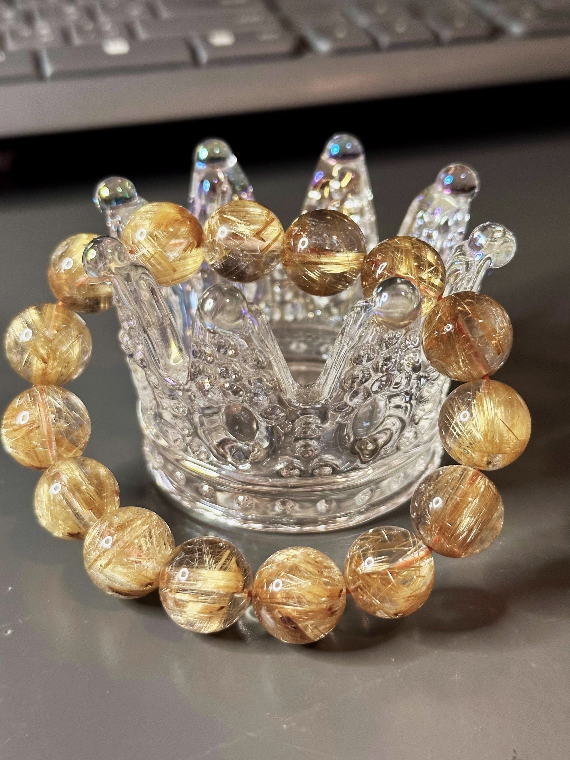 15mm Bing Natural Golden Rutilated Quartz Round Bead Bracelet . Very ...