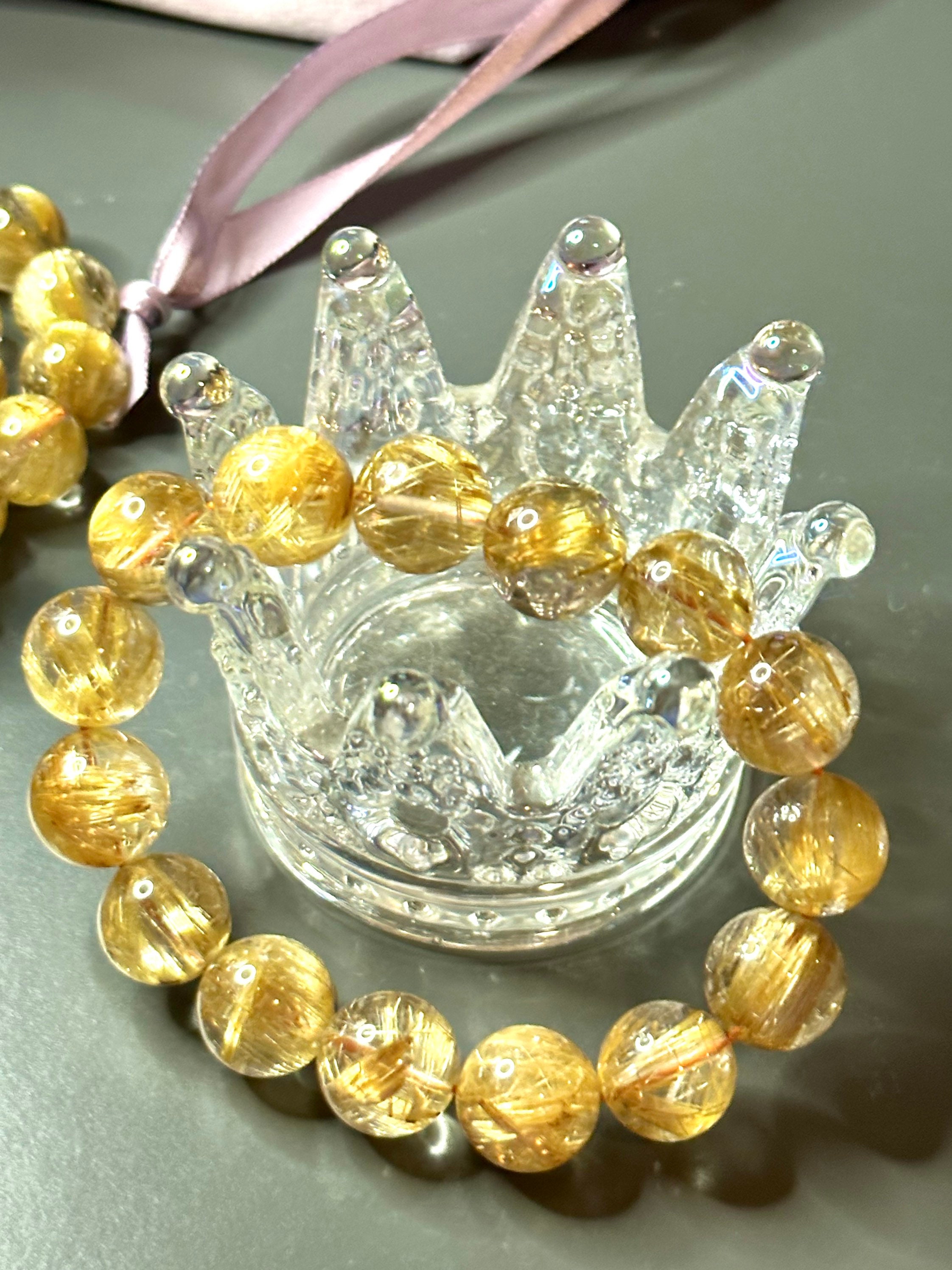 15mm Bing Natural Golden Rutilated Quartz Round Bead Bracelet . Very ...
