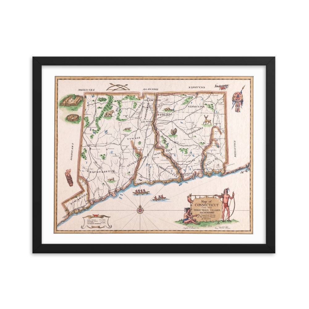 1625 Connecticut Map (from 1930) Indian Trails, Villages, Sachemdoms ...