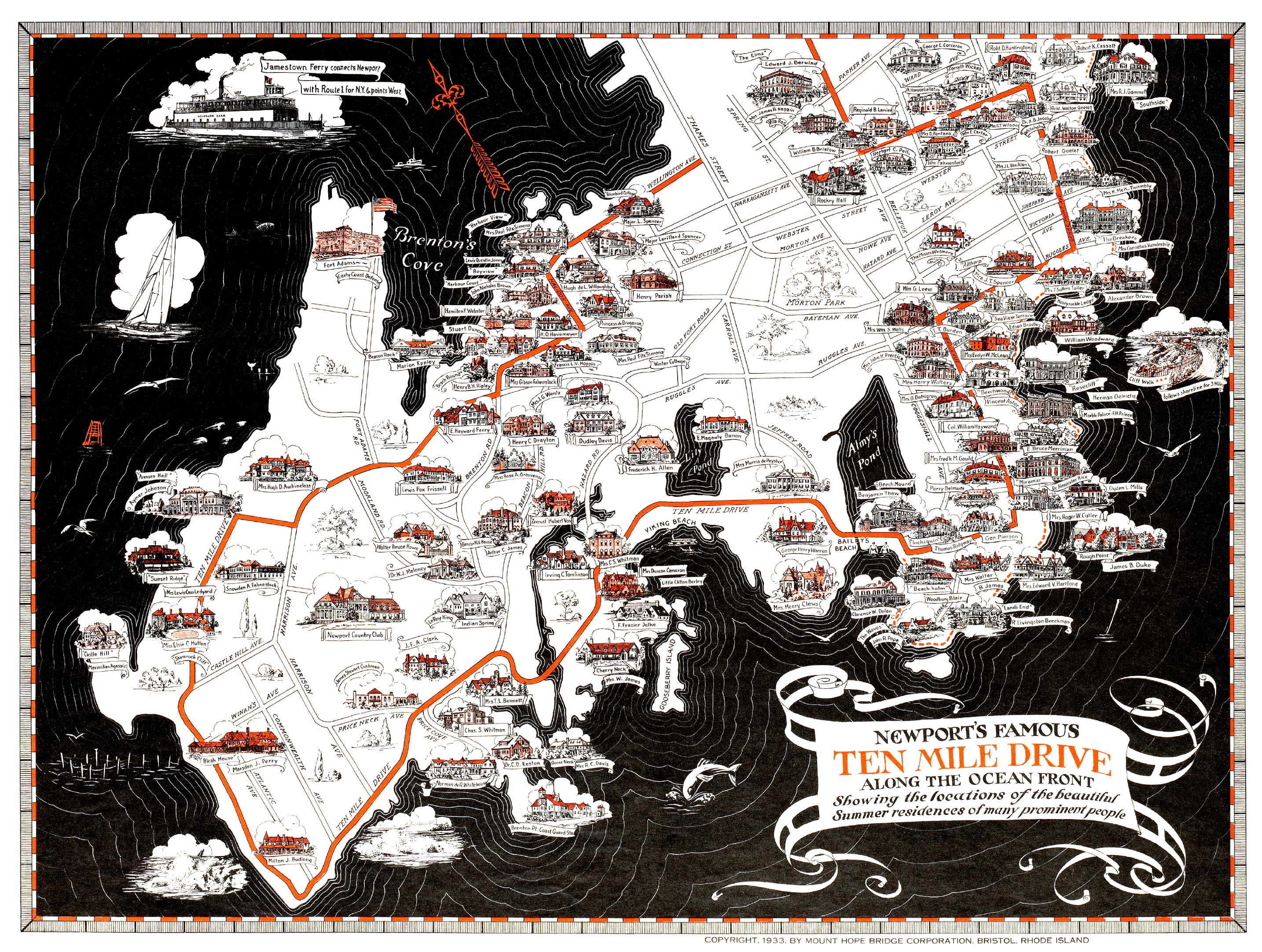 Newport Rhode Island Map Print | 1933 Ten Mile Drive, Mansions - Etsy UK