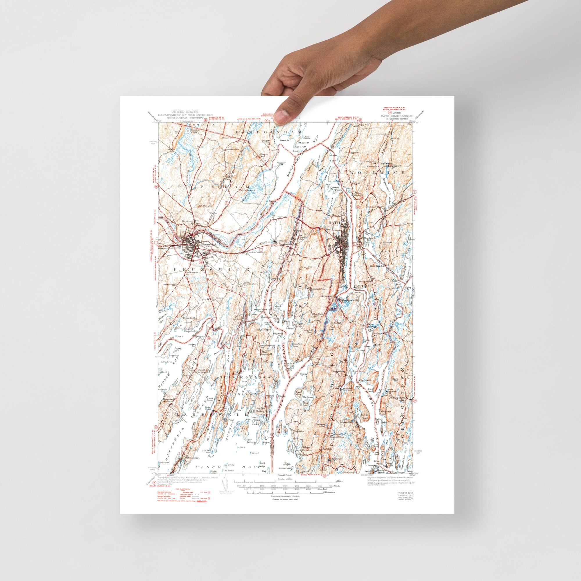 1945 Midcoast Maine Map Bath Brunswick Topsham - Etsy
