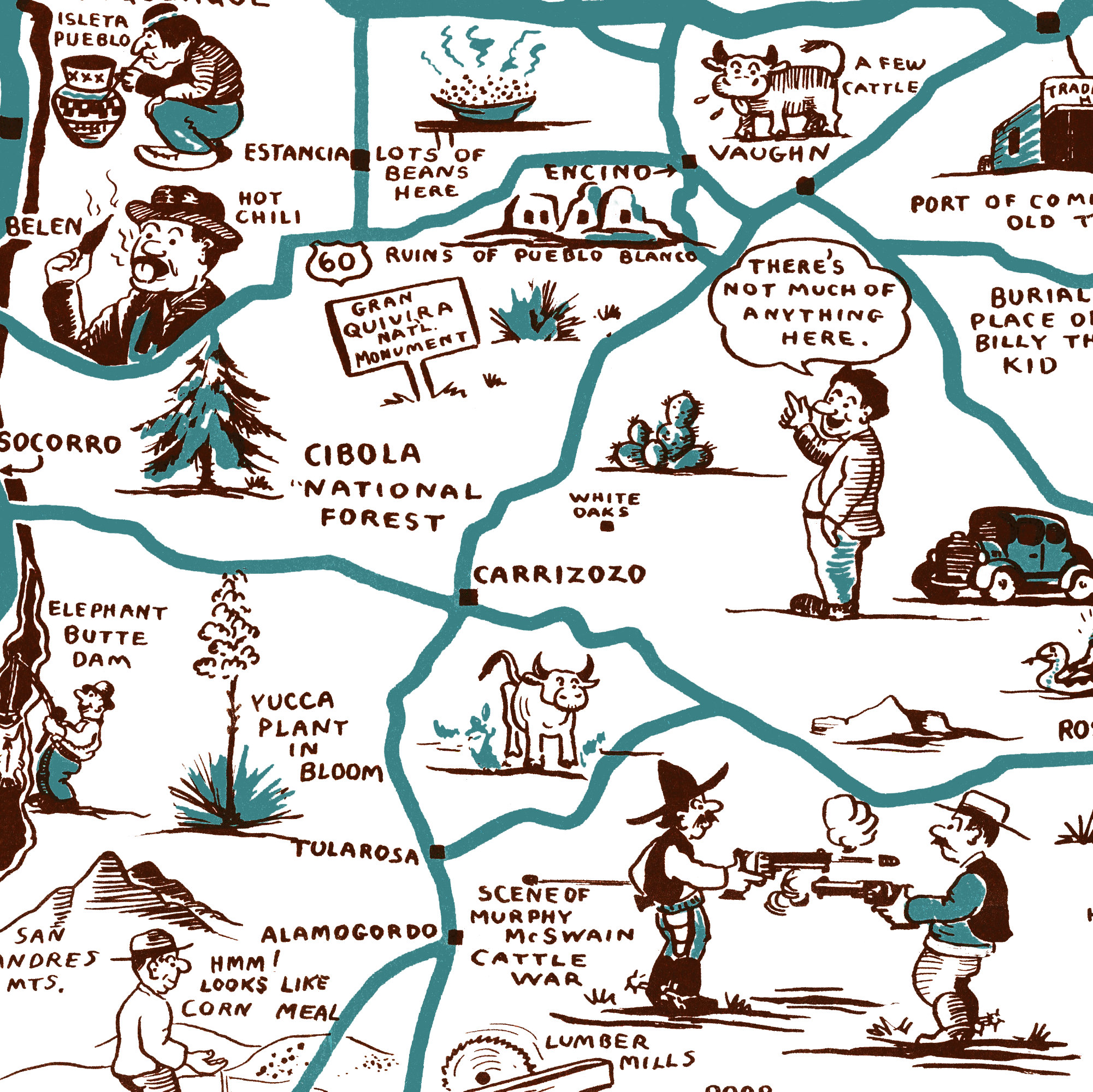 1939 Cartoon Map of New Mexico | Restored Vintage Poster - Etsy