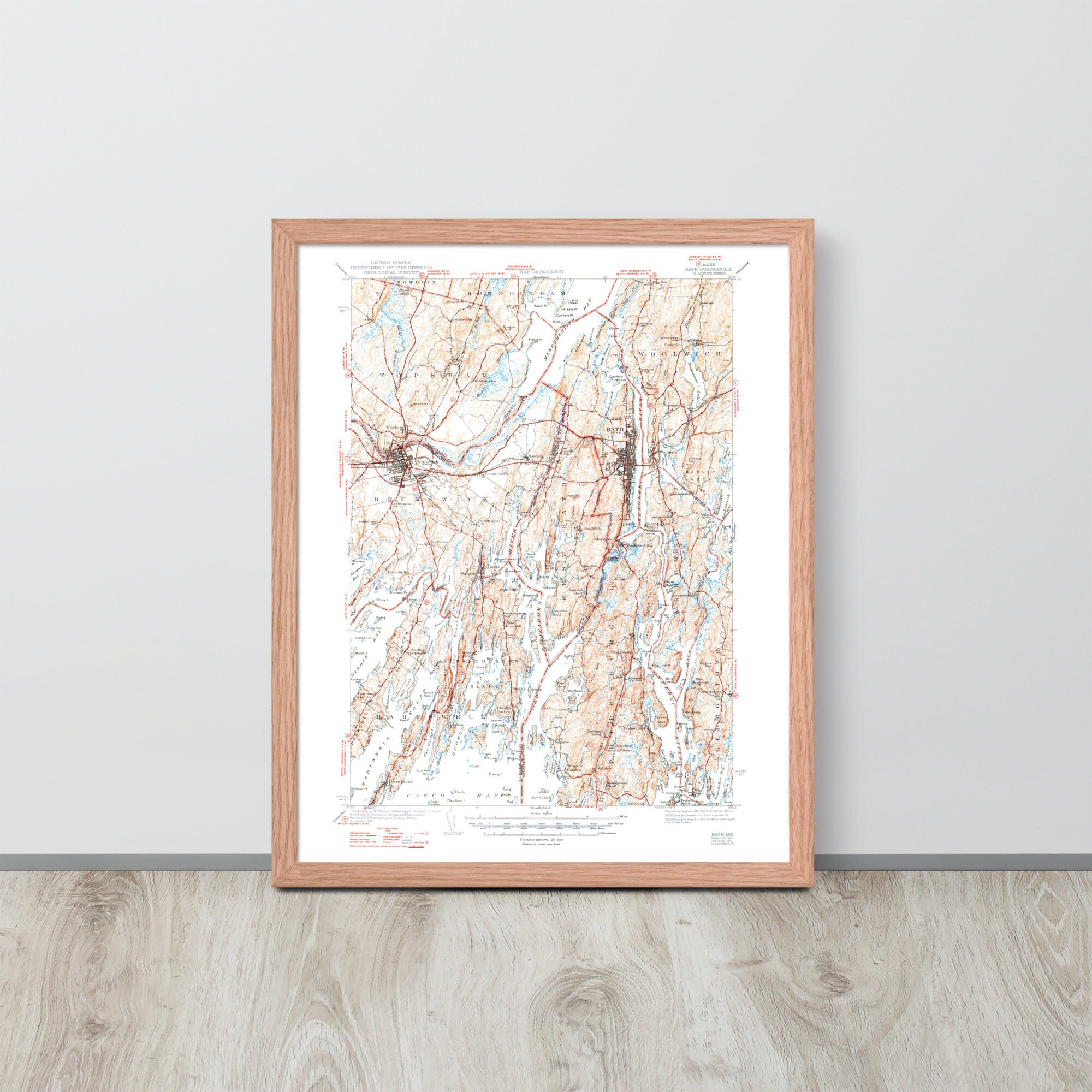 1945 Midcoast Maine Map | Bath, Brunswick, Topsham, Bowdoinham ...