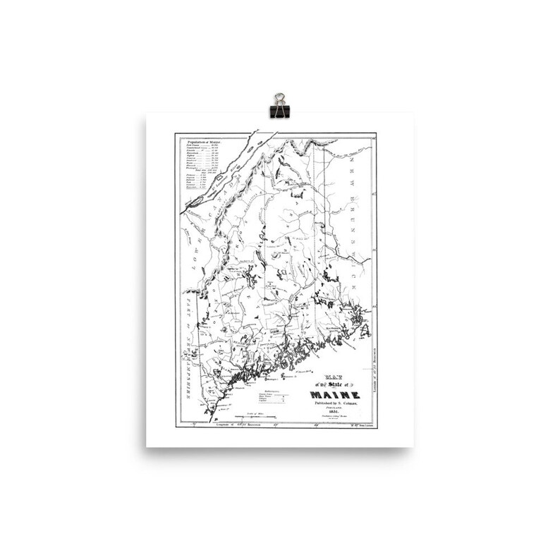 Maine Map Print 1831 – Vintage Style Historic Wall Art - Etsy
