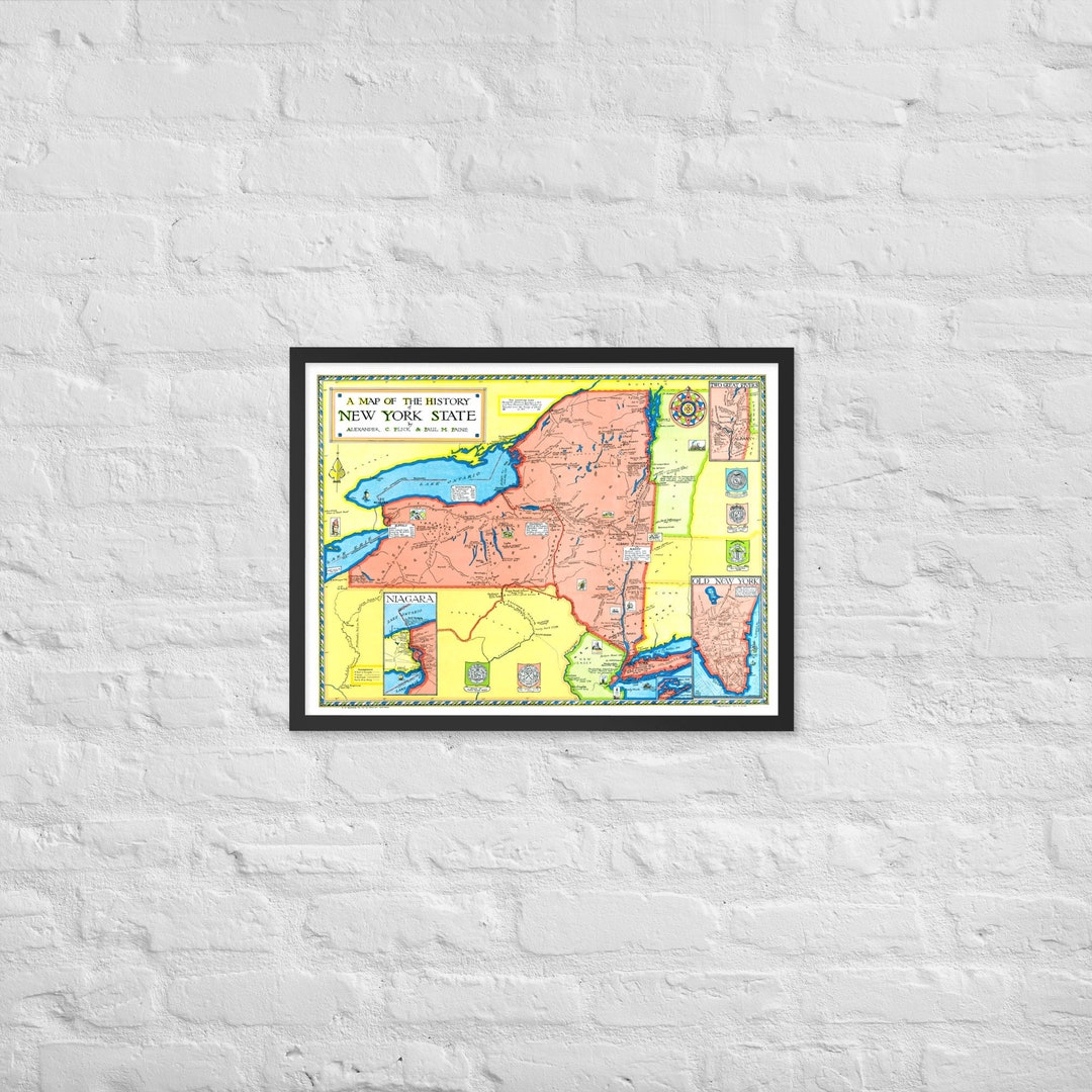 1928 Illustrated New York State History Map - Expertly Restored ...