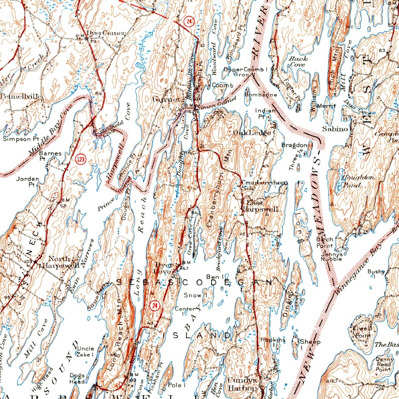 1945 Midcoast Maine Map Bath Brunswick Topsham - Etsy
