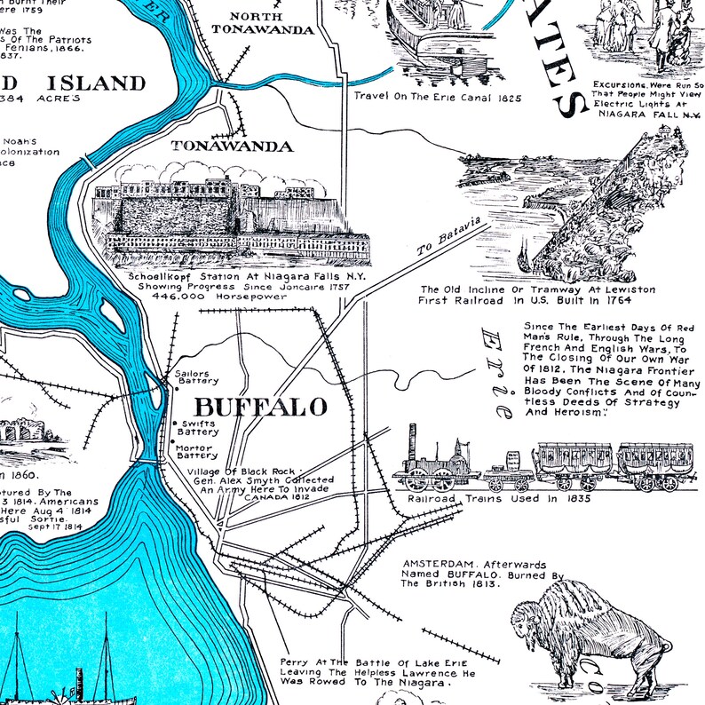 1931 Map of Niagara Falls and Buffalo, New York Illustrated Map Antique ...