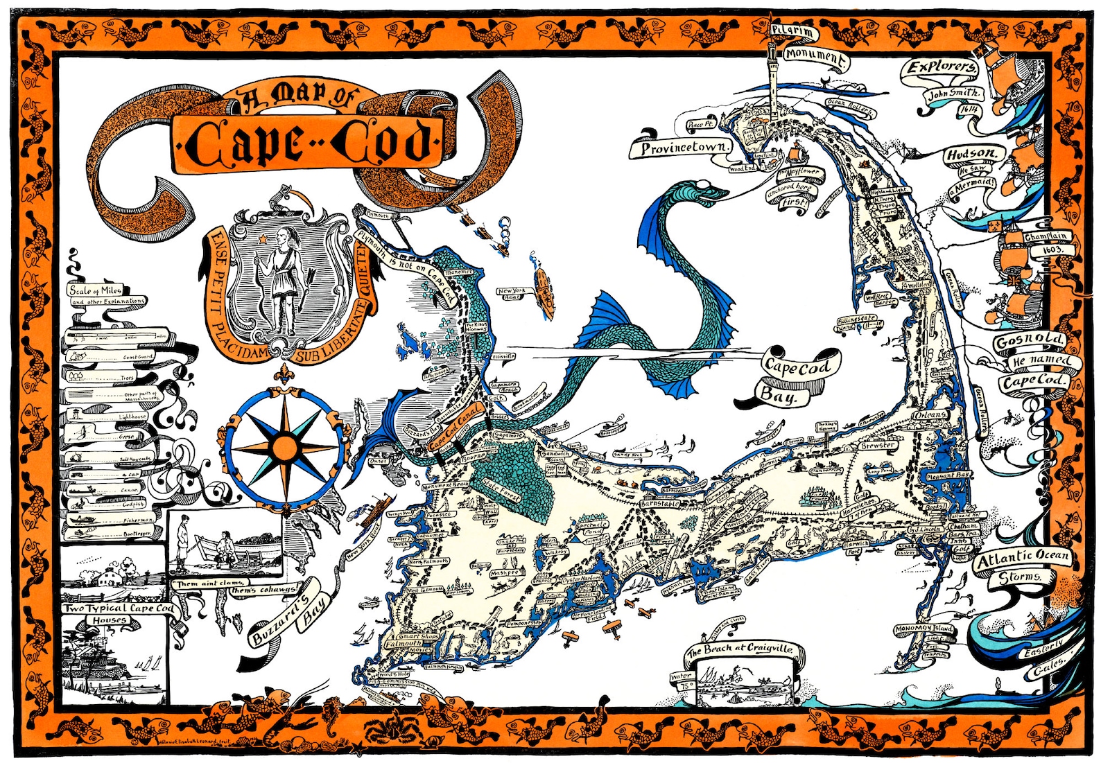 1926 Cape Cod Map Illustrated Map | Vintage Massachusetts Print With ...