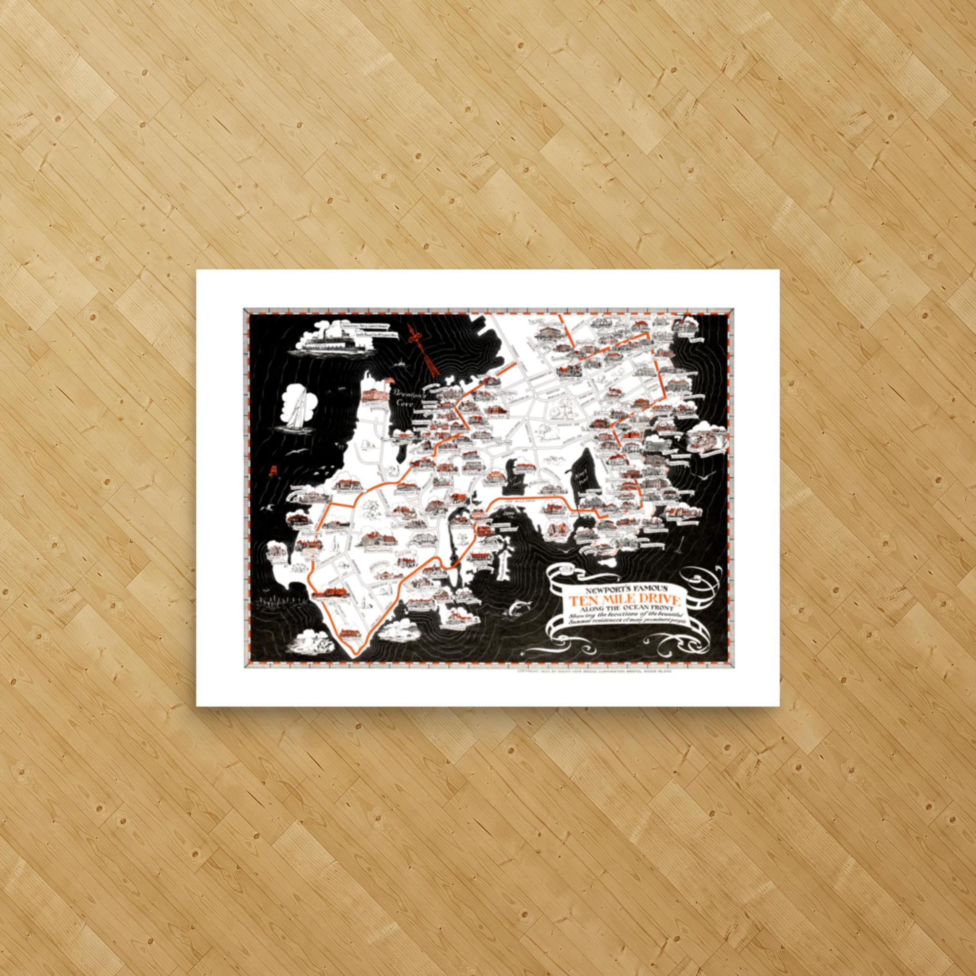 Newport Rhode Island Map Print | 1933 Ten Mile Drive, Mansions - Etsy