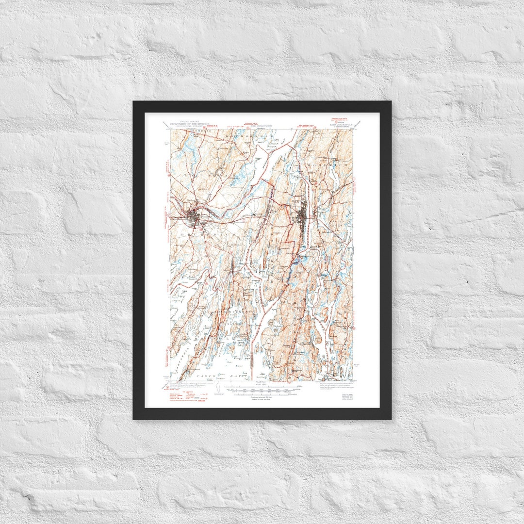1945 Midcoast Maine Map | Bath, Brunswick, Topsham, Bowdoinham ...