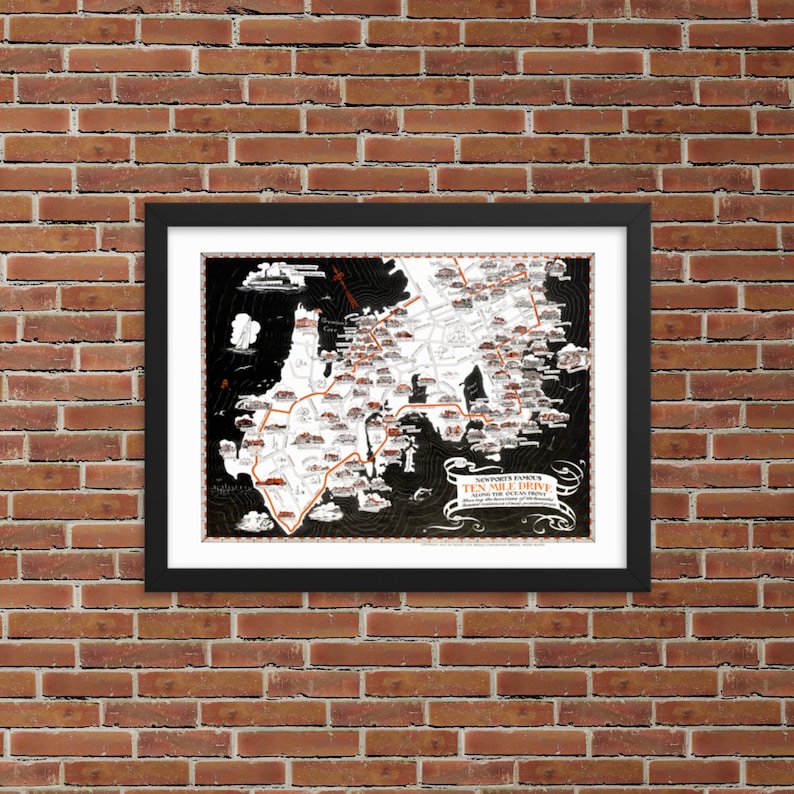 Newport Rhode Island Map Print | 1933 Ten Mile Drive, Mansions - Etsy