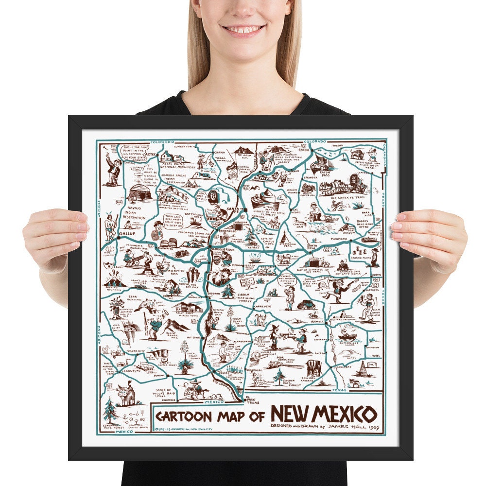 1939 Cartoon Map of New Mexico | Restored Vintage Poster - Etsy