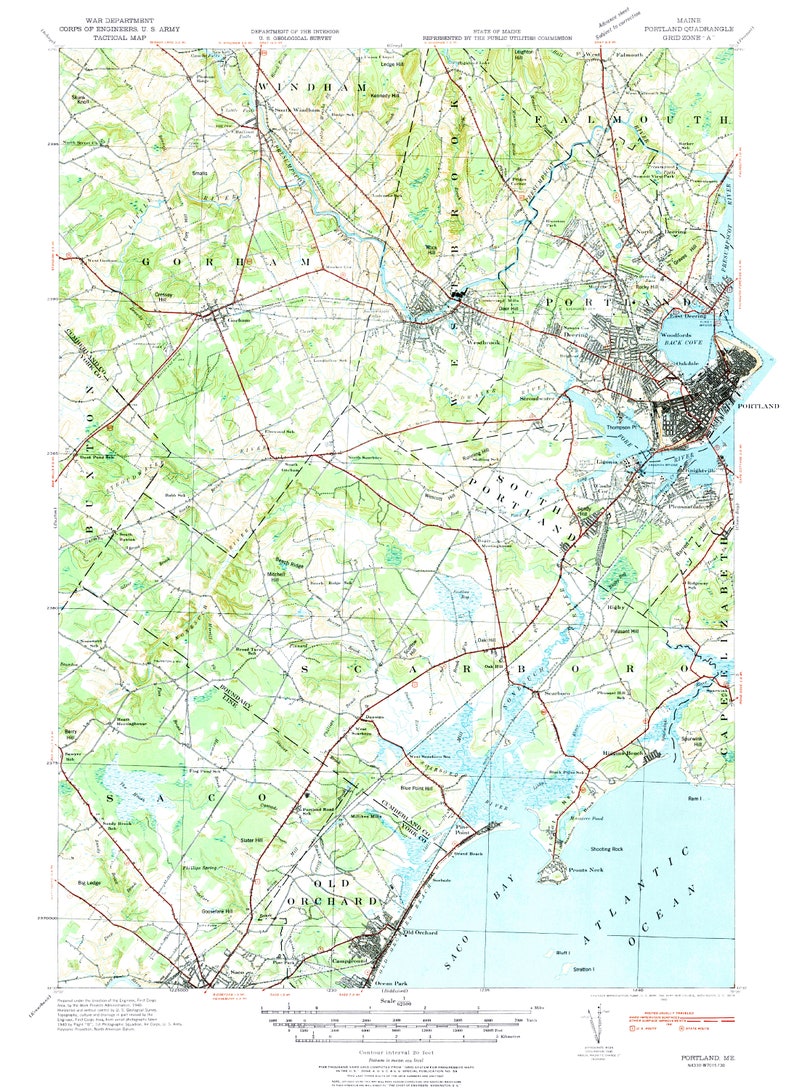 1941 Greater Portland Maine Map | Portland, Windham, Gorham, Falmouth ...