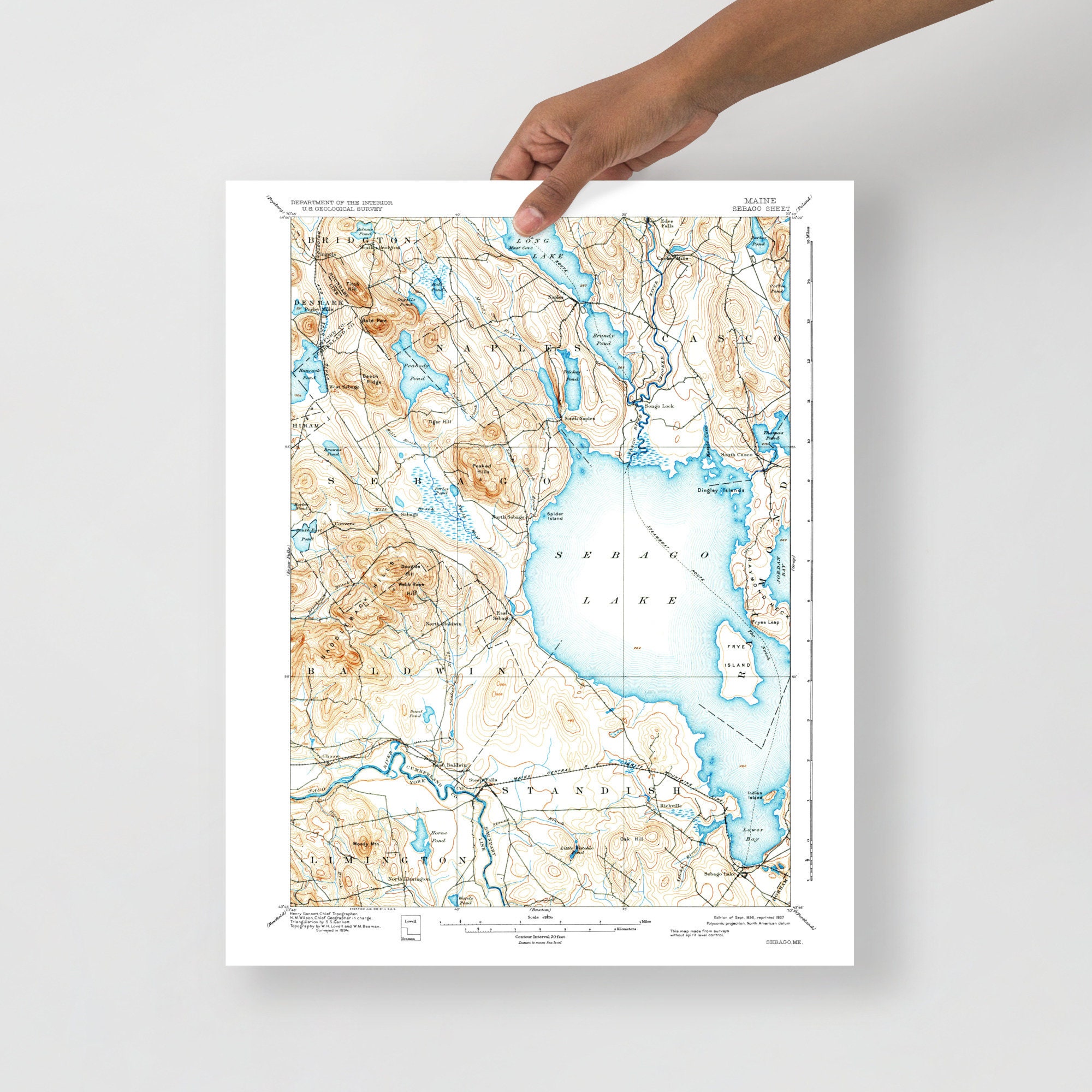 1896 Sebago Lake Maine Map | Casco, Naples, Bridgton, Raymond, Sebago ...