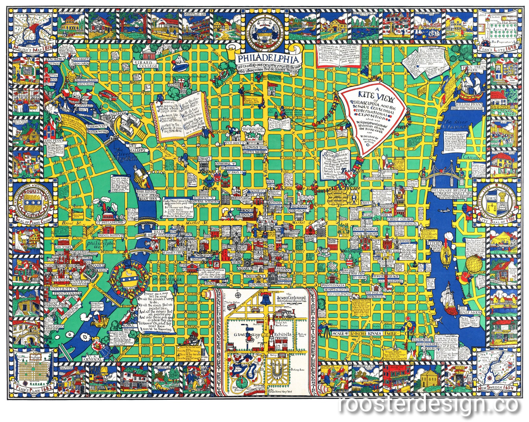 1926 Philadelphia Map Print With Illustrations and Historical Notes ...