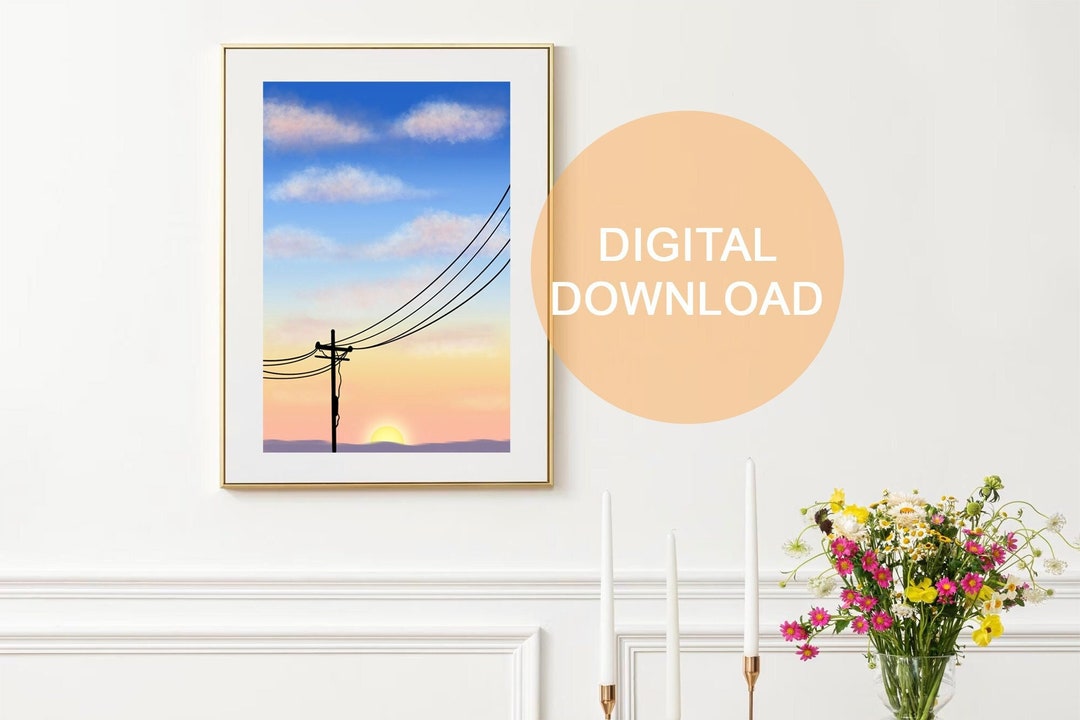 Sunset Poster, Digital Wall Art, Interior Painting, Sunset Illustration ...