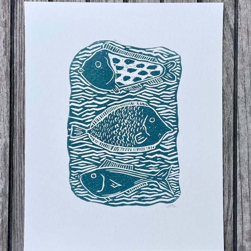 Fish Linocut - Etsy