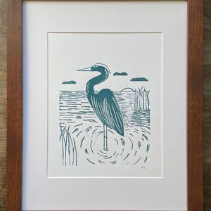 Heron Sunrise Linocut - Etsy
