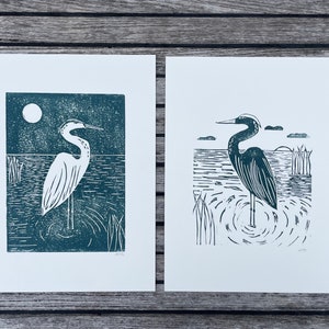 Heron Sunrise Linocut - Etsy