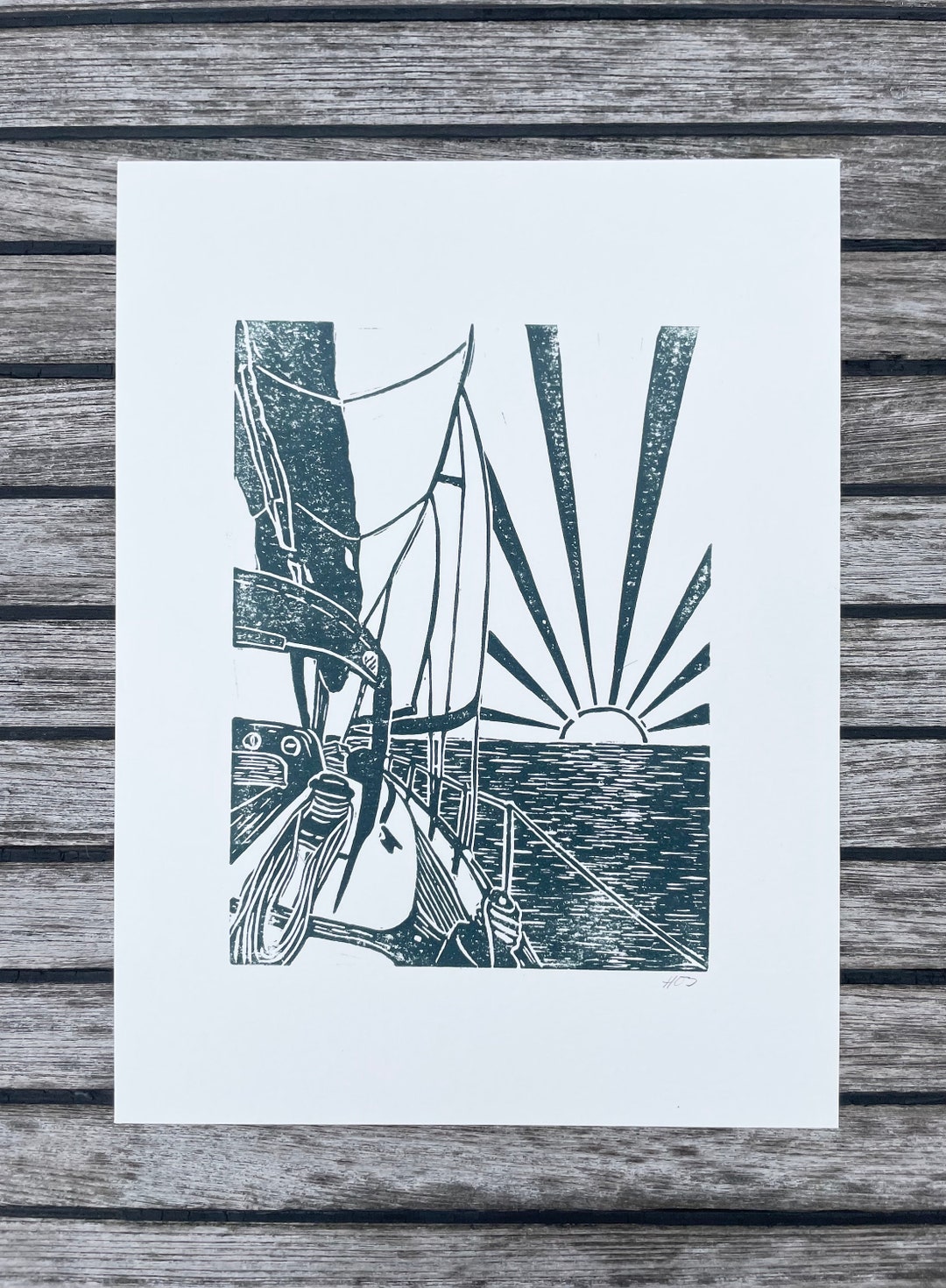 Sailing at Sunrise Linocut - Etsy