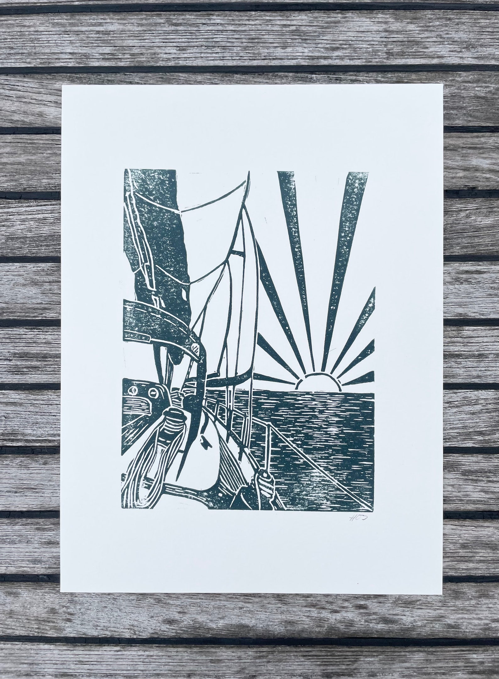 Sailing at Sunrise Linocut - Etsy