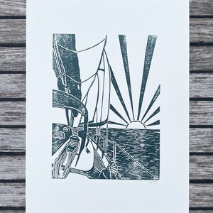 Sailing at Sunrise Linocut - Etsy