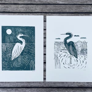 Heron Moonlight Linocut - Etsy