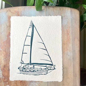 Sailboat Linocut on Handmade Paper - Etsy