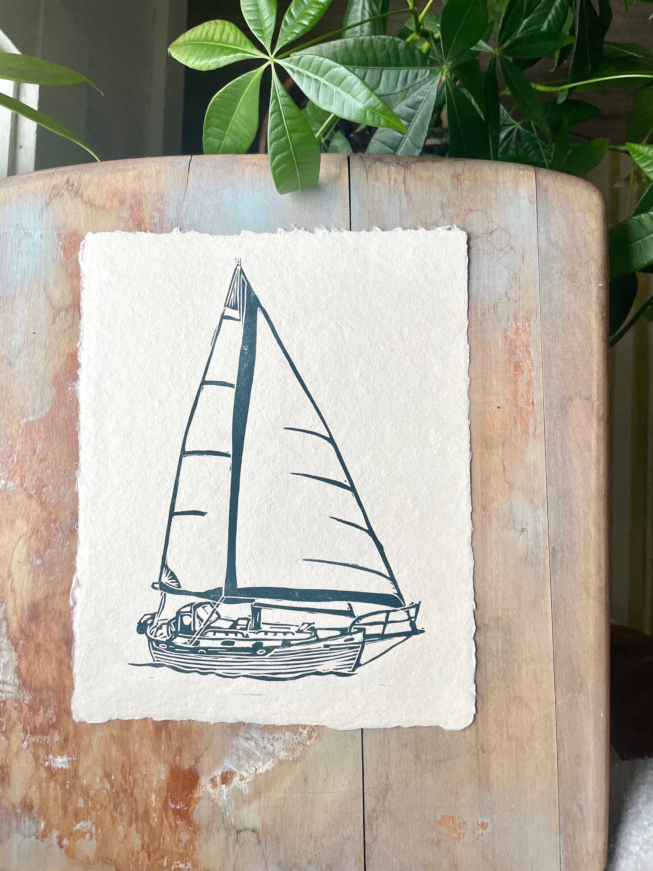 Sailboat Linocut on Handmade Paper - Etsy