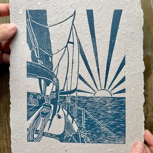 Sailing at Sunrise Linocut - Etsy