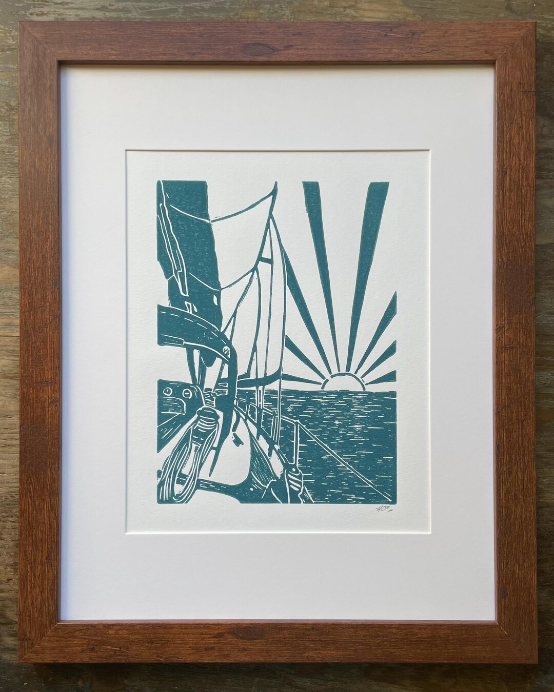 Sailing at Sunrise Linocut - Etsy