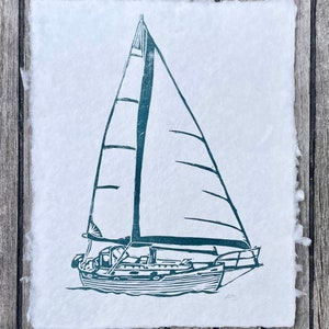 Sailboat Linocut on Handmade Paper - Etsy