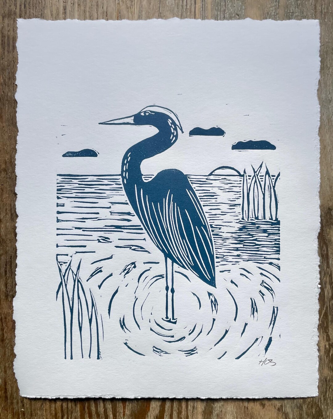 Heron Sunrise Linocut - Etsy
