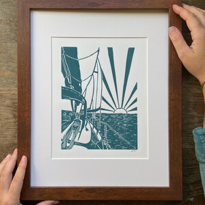 Sailing at Sunrise Linocut - Etsy