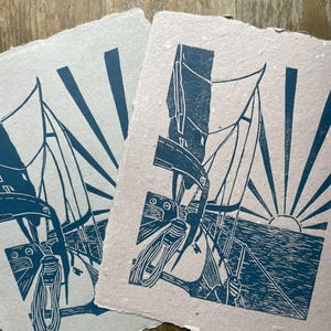 Sailing at Sunrise Linocut - Etsy