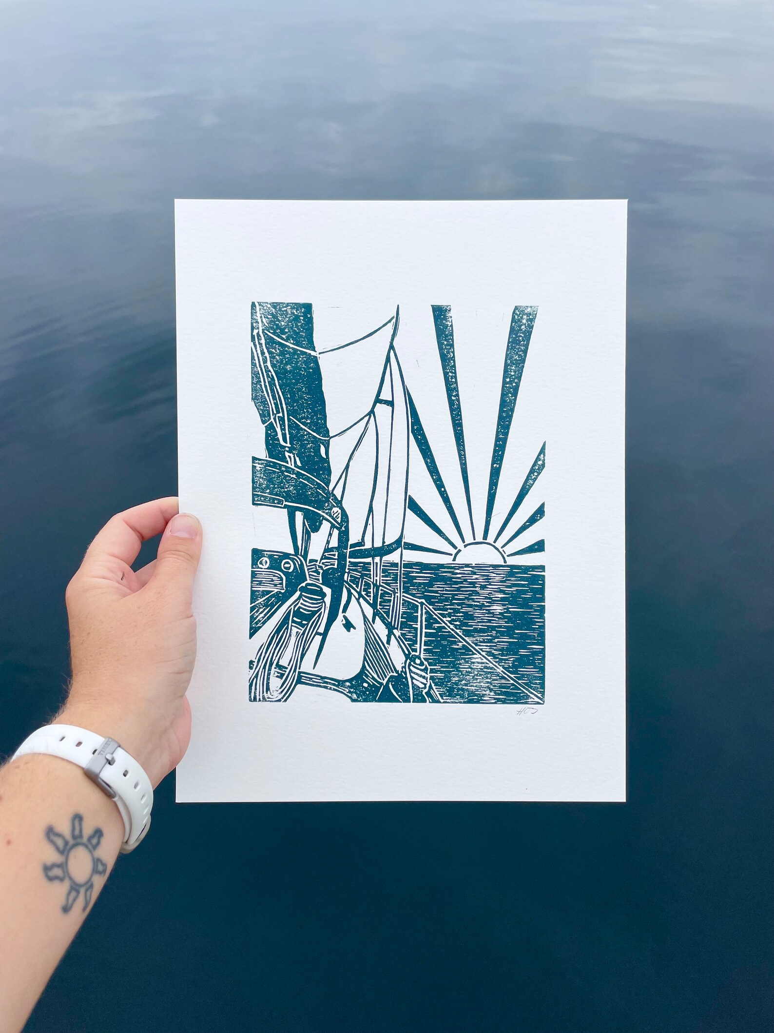 Sailing at Sunrise Linocut - Etsy