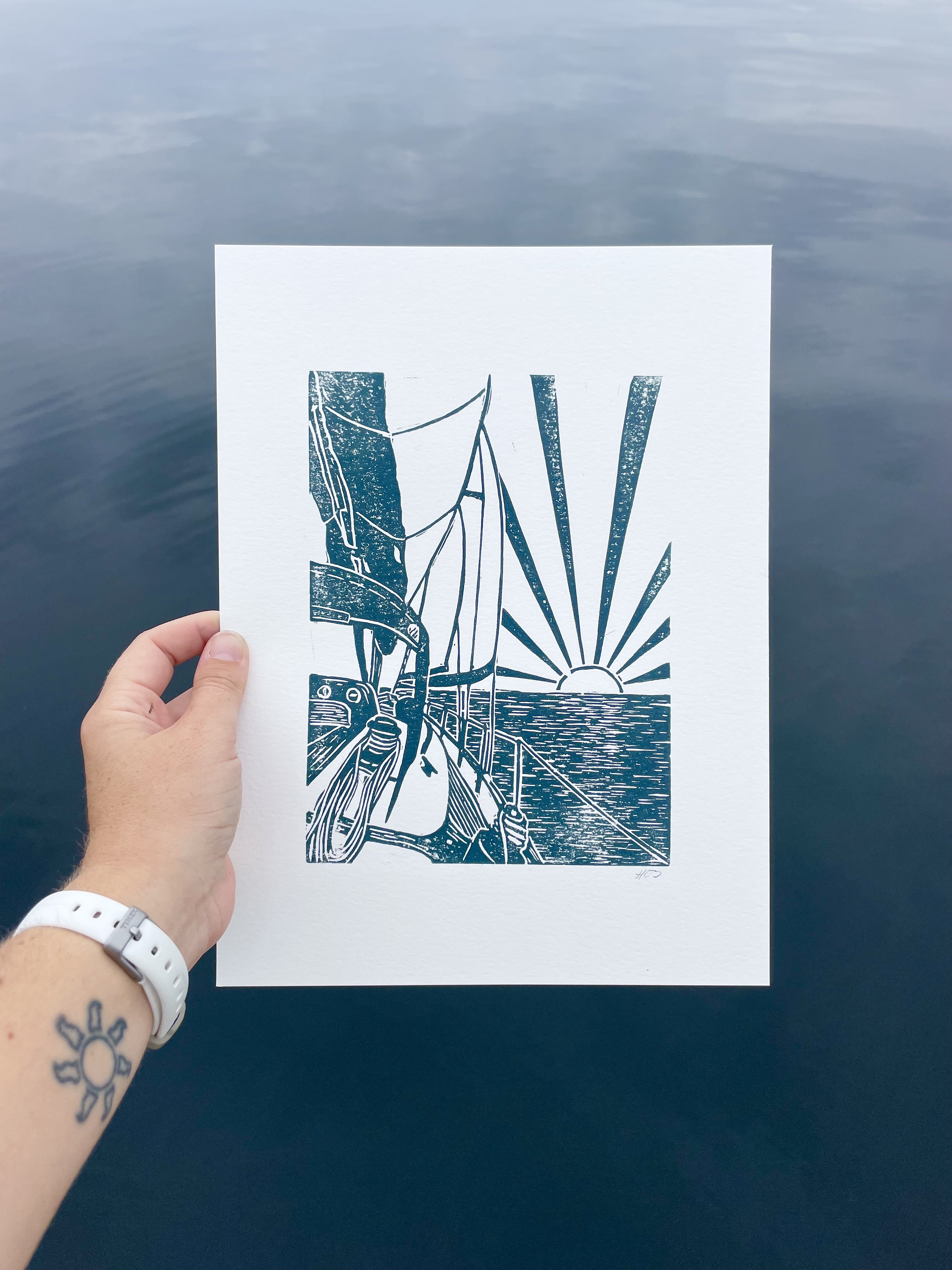 Sailing at Sunrise Linocut - Etsy