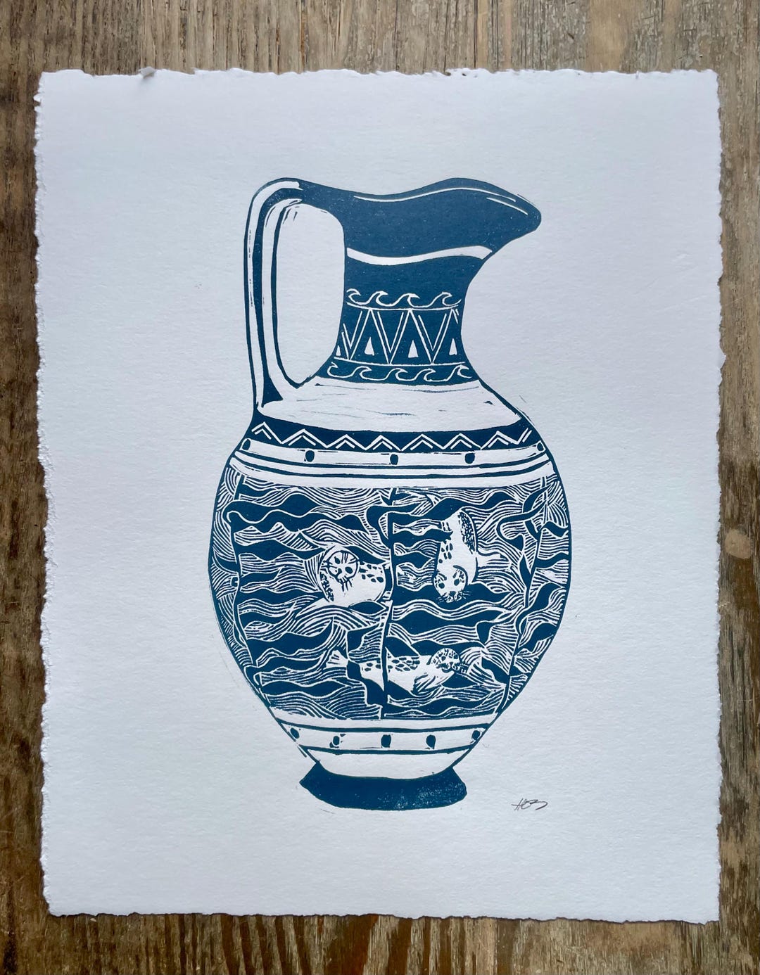 Water Pitcher Linocut Print - Etsy