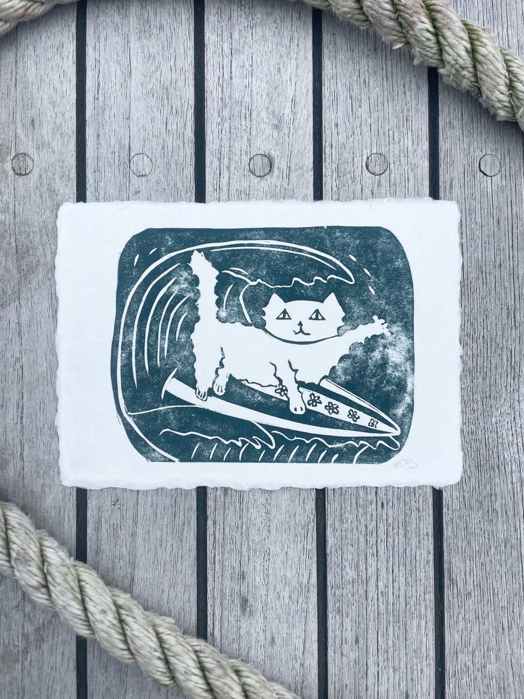 Surfer Roger Linocut Print - Etsy