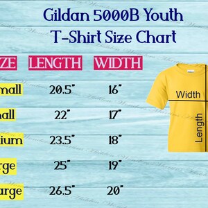 Gildan 5000B Youth T-shirt Colour Chart & Size Chart Template High Quality - Etsy