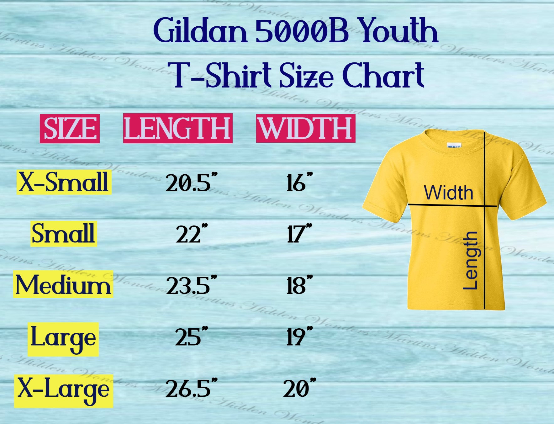 Gildan 5000B Youth T-shirt Colour Chart & Size Chart Template High Quality - Etsy