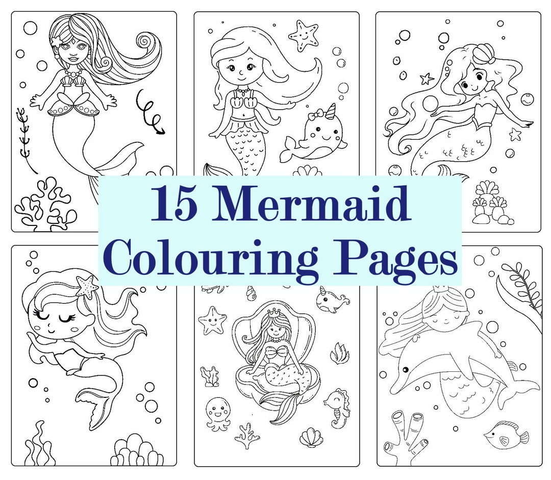 15 Mermaid Colouring Pages~ Printable~ Pdf/ Png Format~ DIGITAL FILE - Etsy