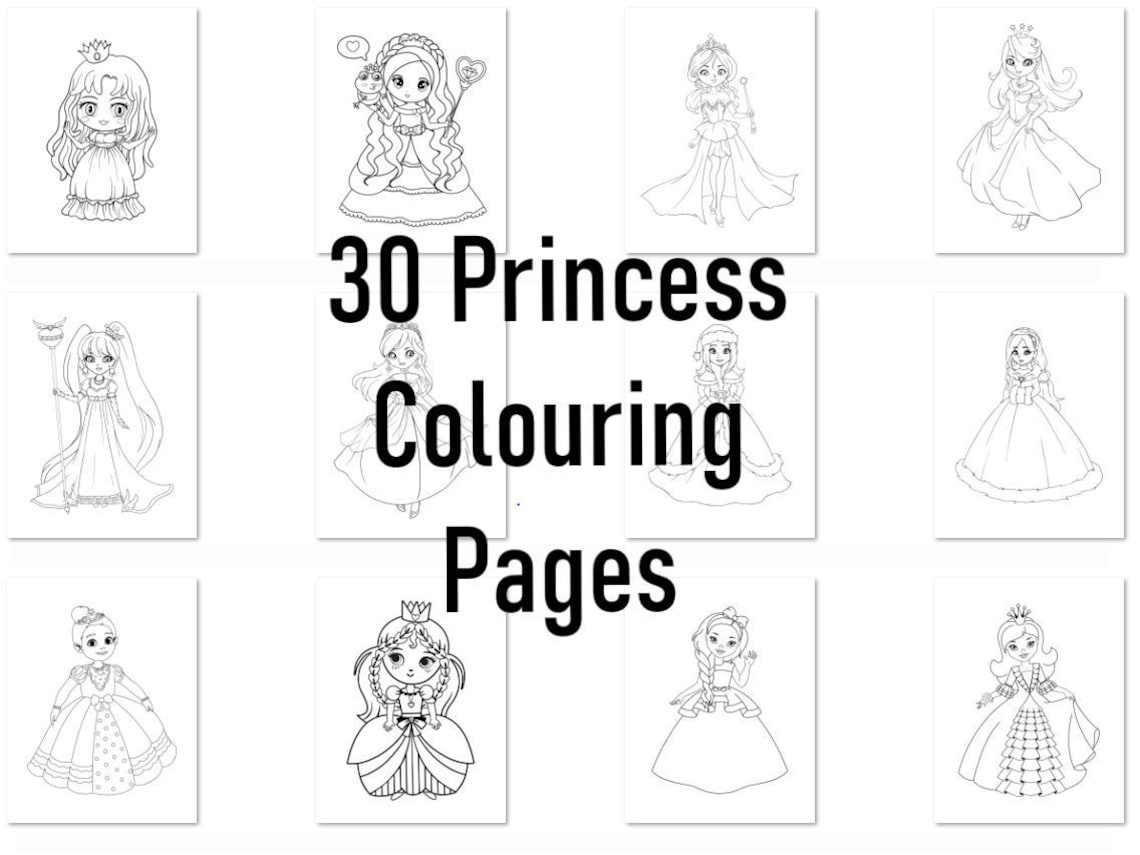 30 Princess Colouring Pages~ Printable~ Pdf/ Png Format~ DIGITAL FILE ...